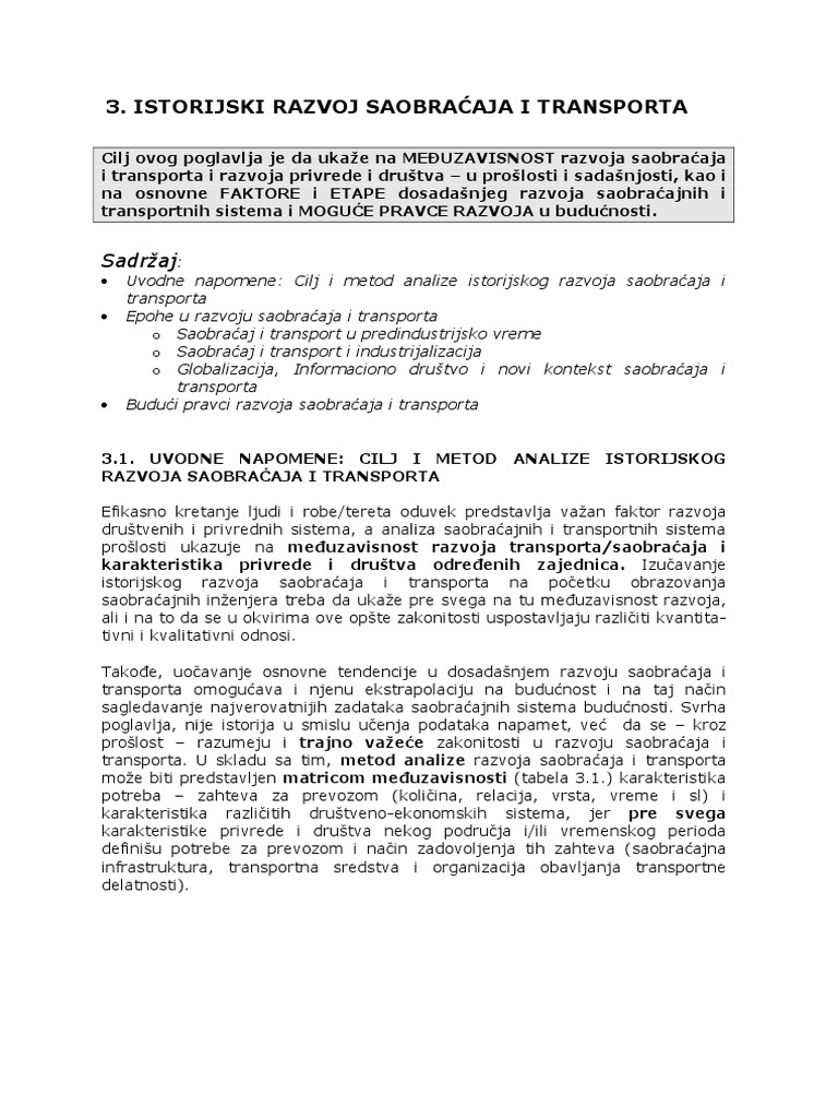 Istorijski Razvoj Saobracaja | PDF