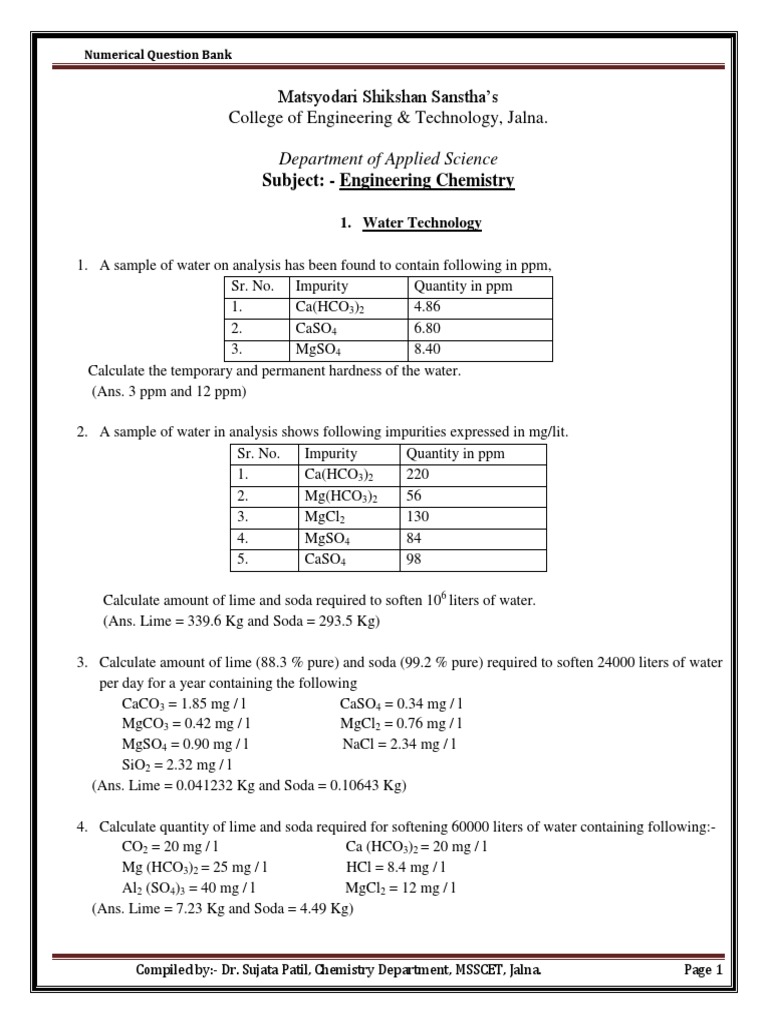 Numericals of Chemistry | PDF | Parts Per Notation | Nature