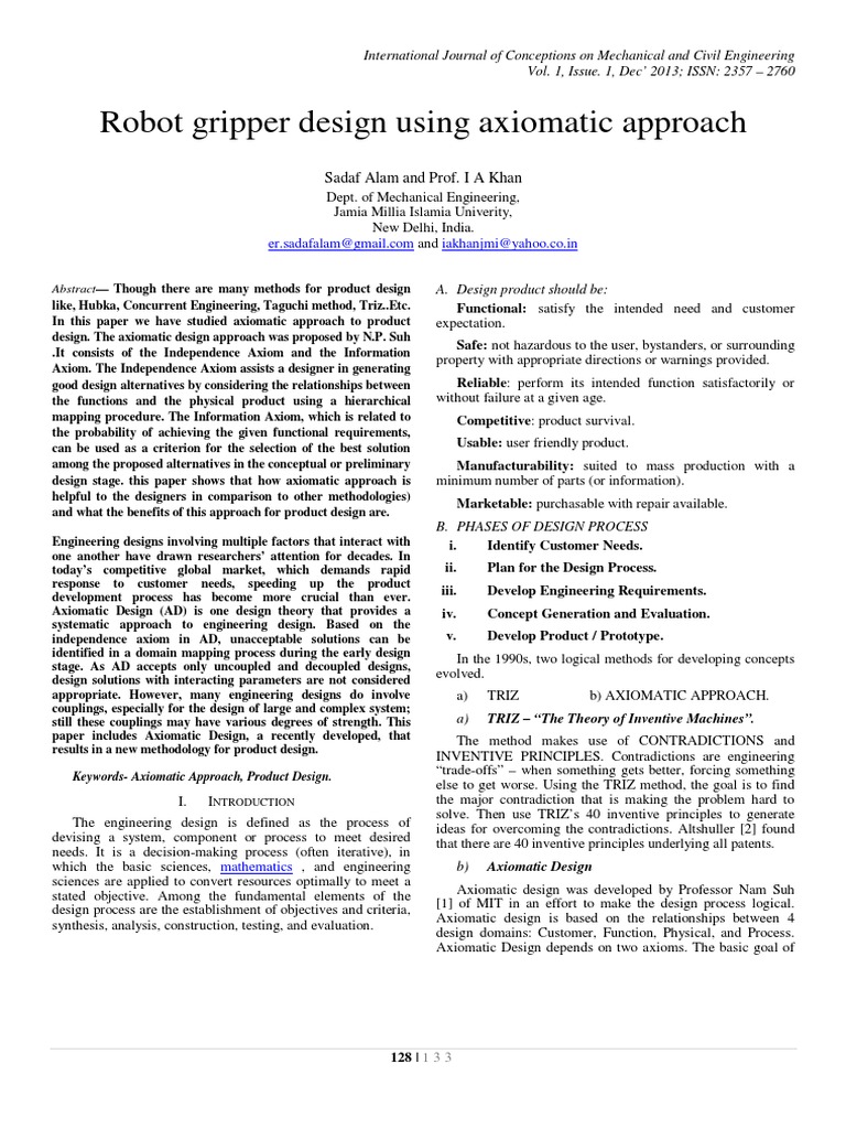 Robot Gripper Design Using Axiomatic Approach | PDF | Engineering Design Process | Axiom