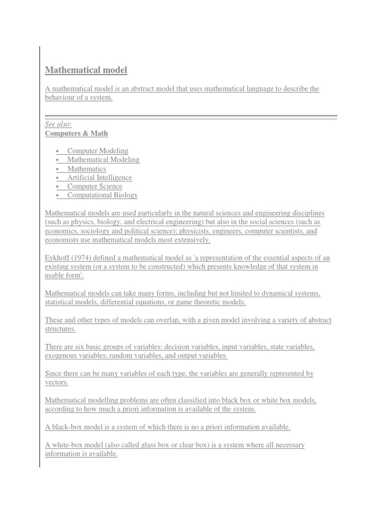 Mathematical Model | Download Free PDF | Mathematical Model | Computer Simulation