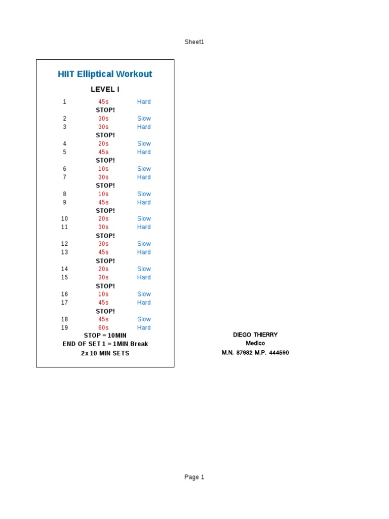 HIIT Elliptical Workout Plan | PDF | Cooking, Food & Wine