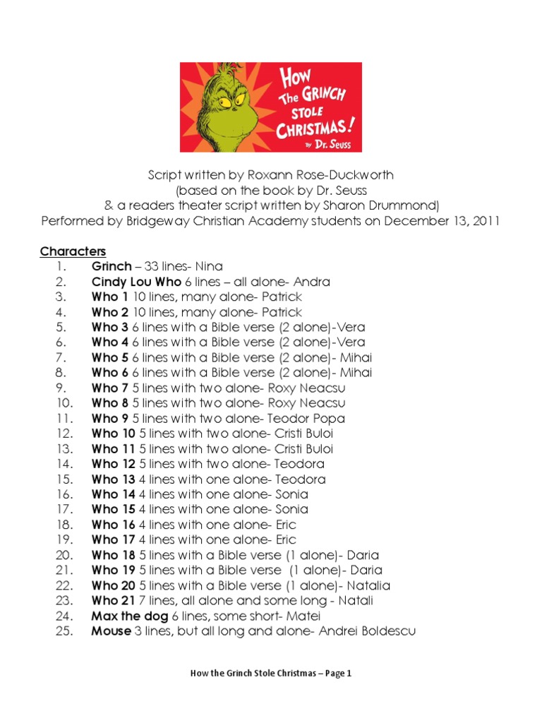 Grinch Christmas Play Script PDF | PDF | Winter Holidays | Christmas