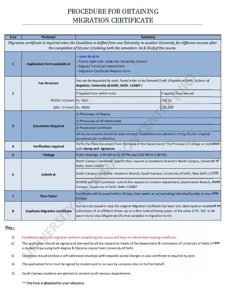 DU Migration Certificate Application Guide | PDF