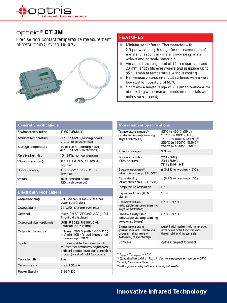 Optris CT 3M Infrared Thermometer Guide | PDF | Signal (Electrical ...