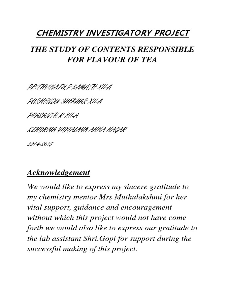 Chemistry Investigatory Project | PDF | Phenolic Content In Wine | Tea