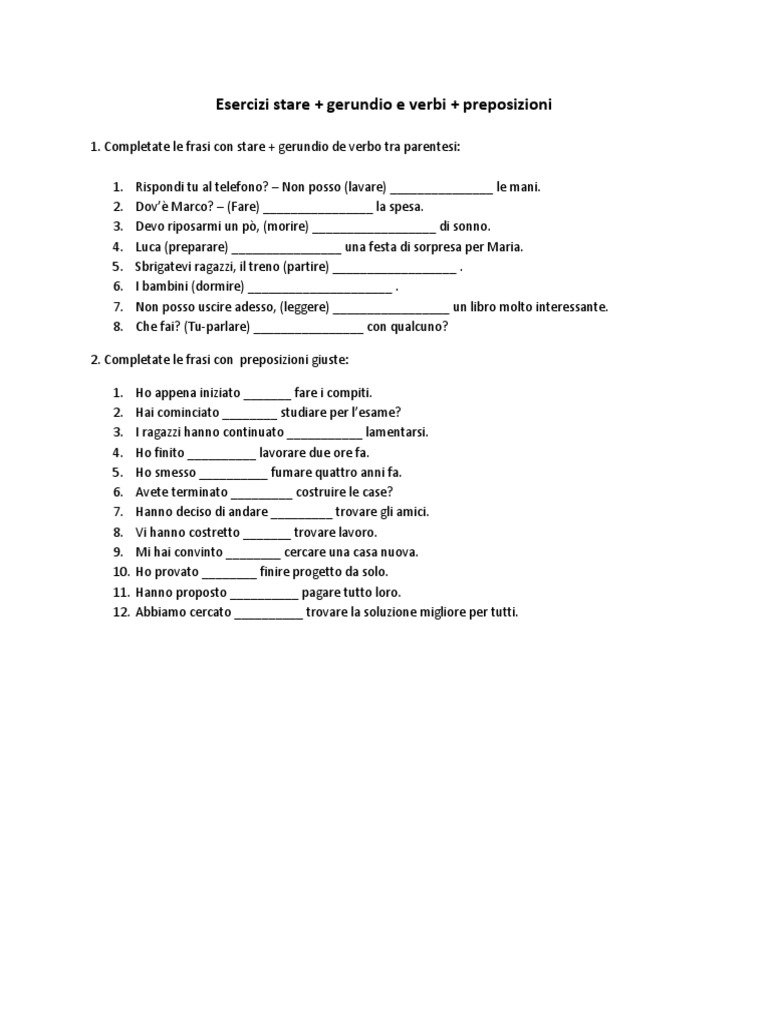 Vezbe - Stare + Gerundio I Verbi + Preposizioni | PDF