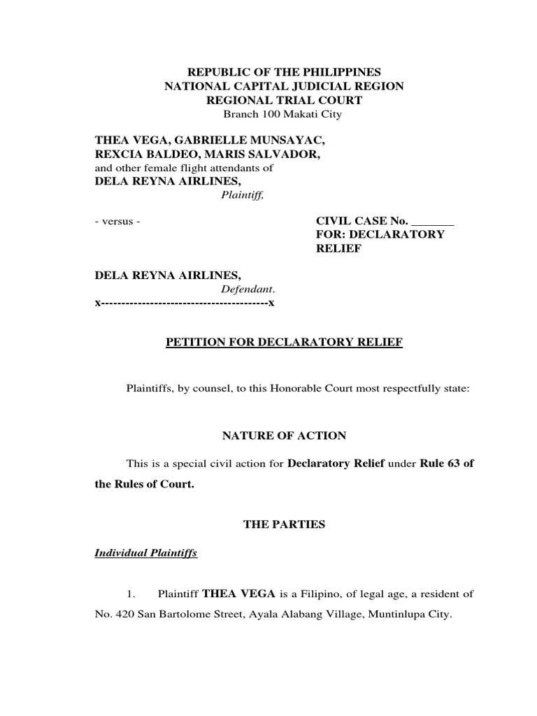 Declaratory relief .doc | Flight Attendant | Discrimination