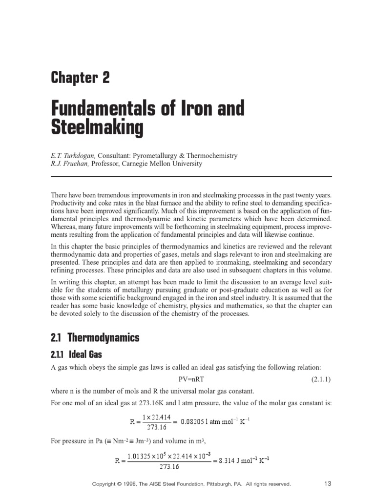 Fundamentals of Iron and Steelmaking | PDF | Gibbs Free Energy | Enthalpy