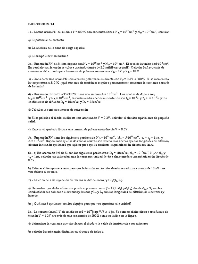 Ejercicios T4 | PDF | Diodo | Unión PN