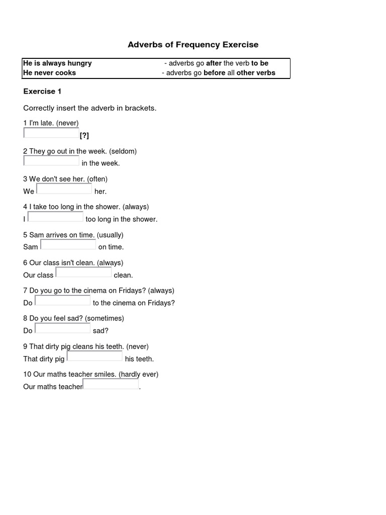 Adverbs of Frequency Exercise | PDF