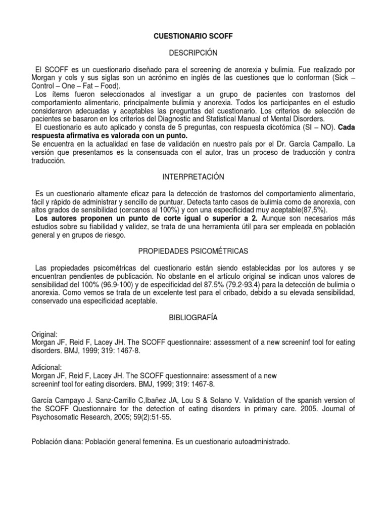 Cuestionario SCOFF Cuestionario SCOFF