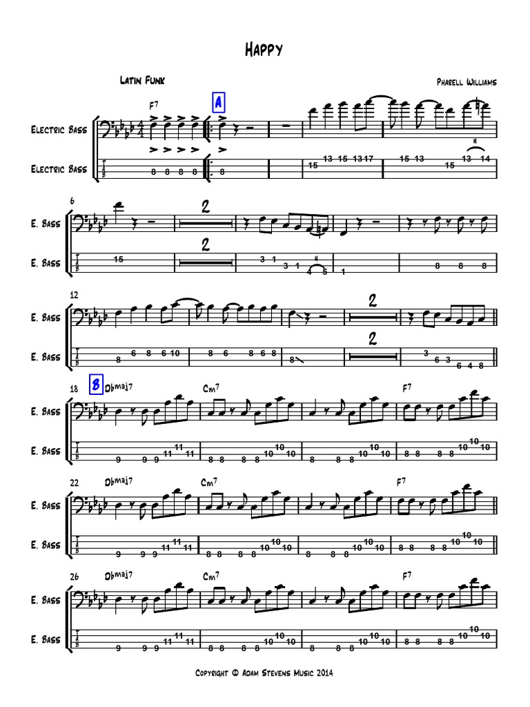 Happy Bass TAB Notation | PDF
