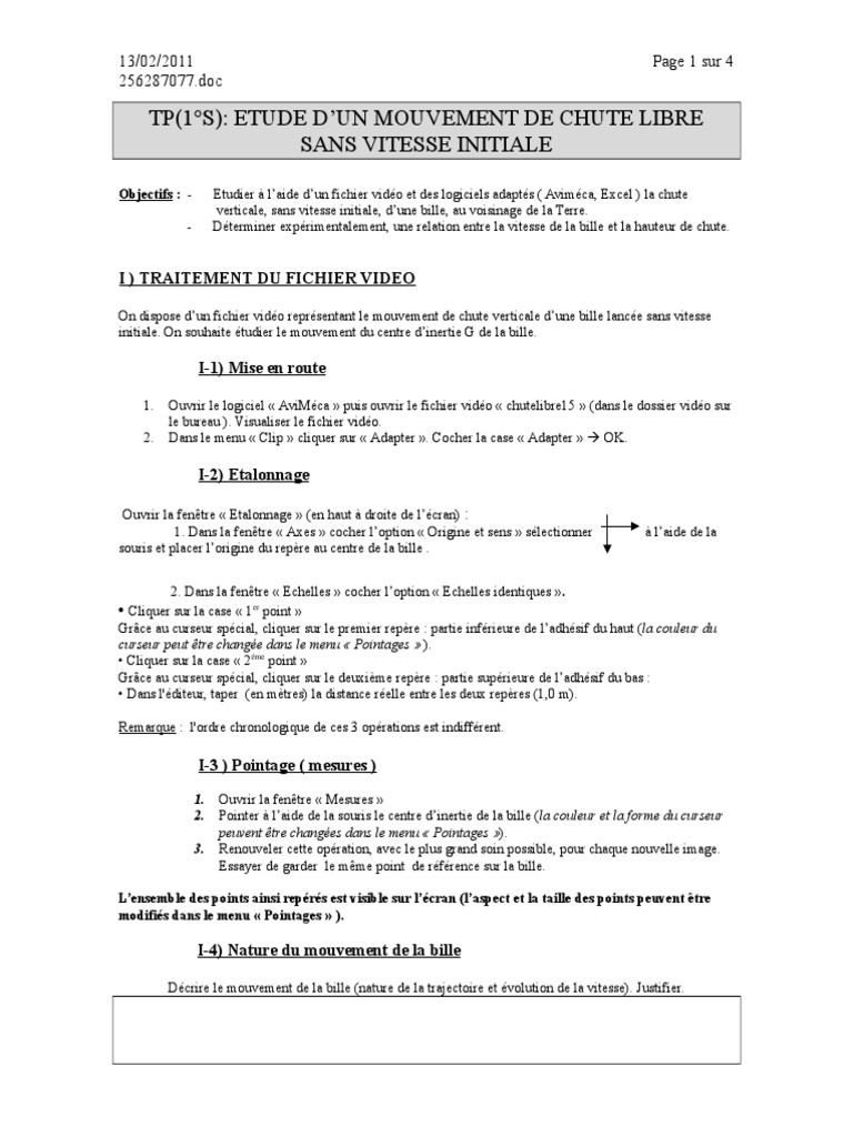 Étude du Mouvement de Chute Libre | PDF | Courbe | Curseur (interface)