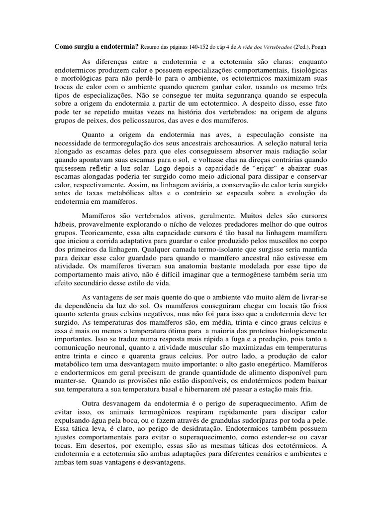 Origem da endotermia em vertebrados | PDF | Biologia | Organismos