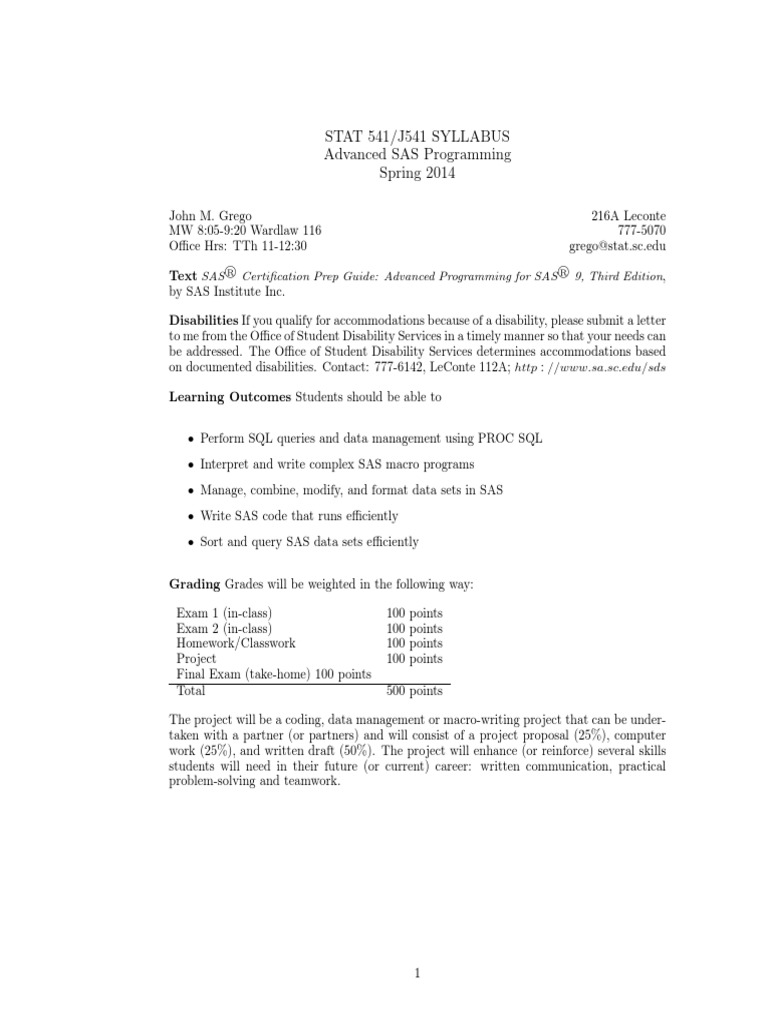 Syllabus On Advanced Sas Programming Pdf Sas Software Homework 