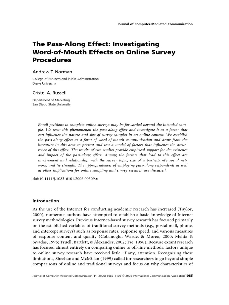 Pass-Along Effect in Online Surveys | PDF | Sampling (Statistics ...