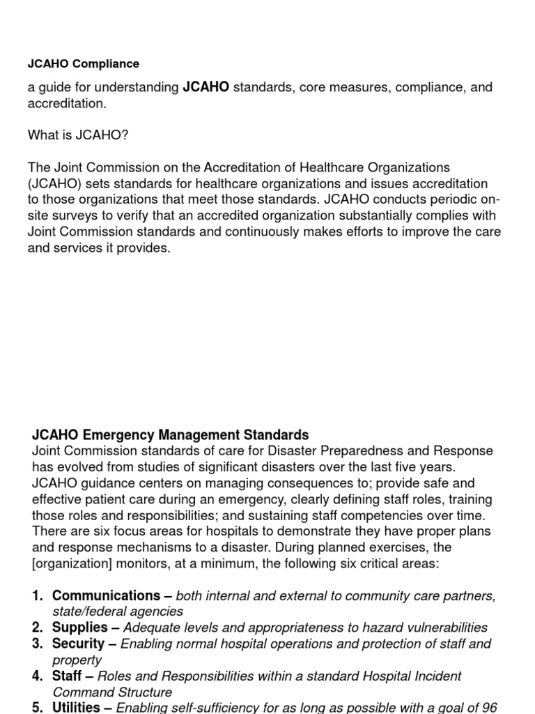 JCAHO Compliance & Disaster Management | Joint Commission | Emergency ...