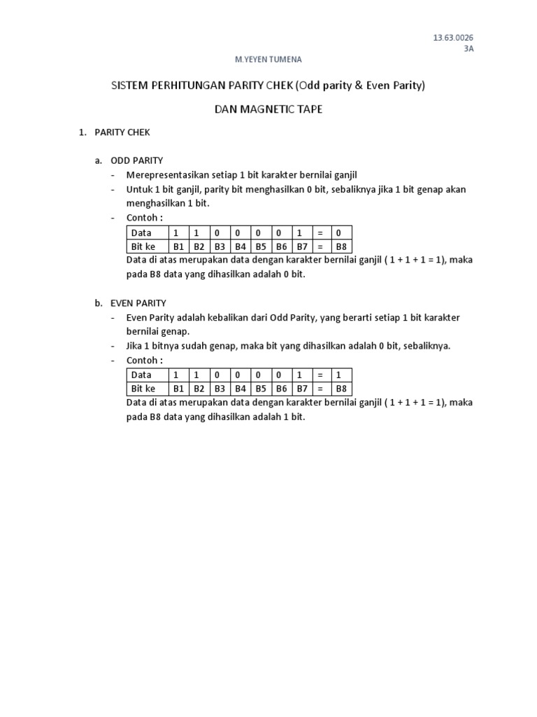 Perhitungan Menggunakan ODD Parity Dan Even Parity | PDF