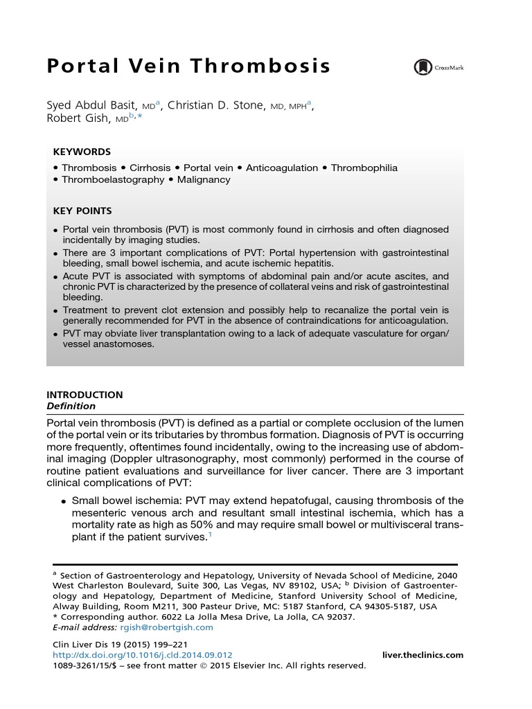 Recommended Algorithm For Treatment Of Acute Portal Vein Thrombosis