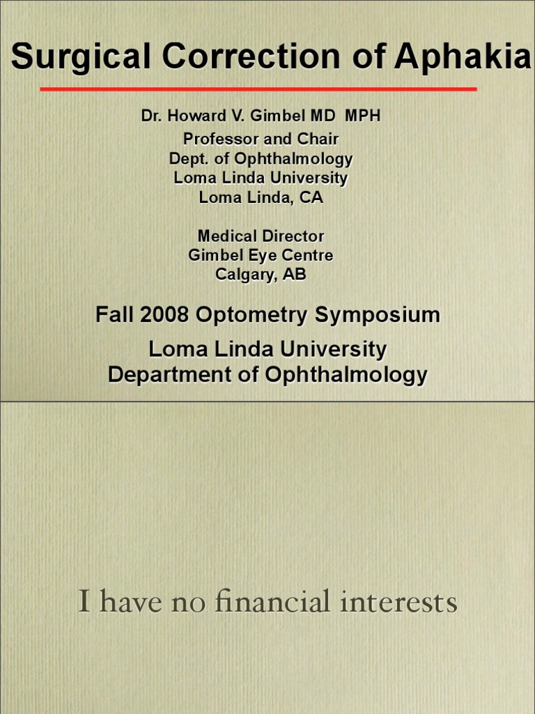 Aphakia Slide | PDF | Ophthalmology | Vision