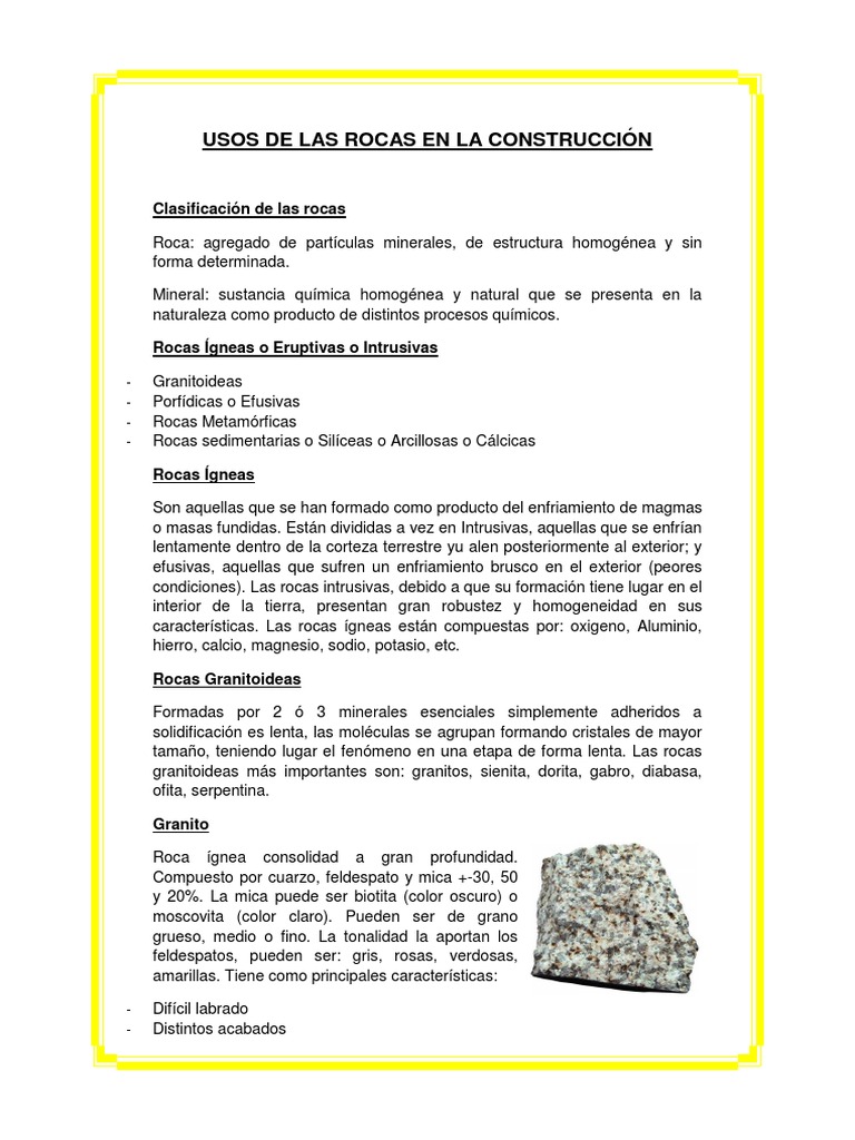 Usos de Las Rocas en La Construcción | PDF | Arena | Mármol