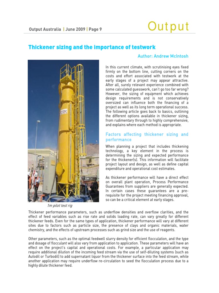 Thickener Sizing and The Importance of Testwork | PDF