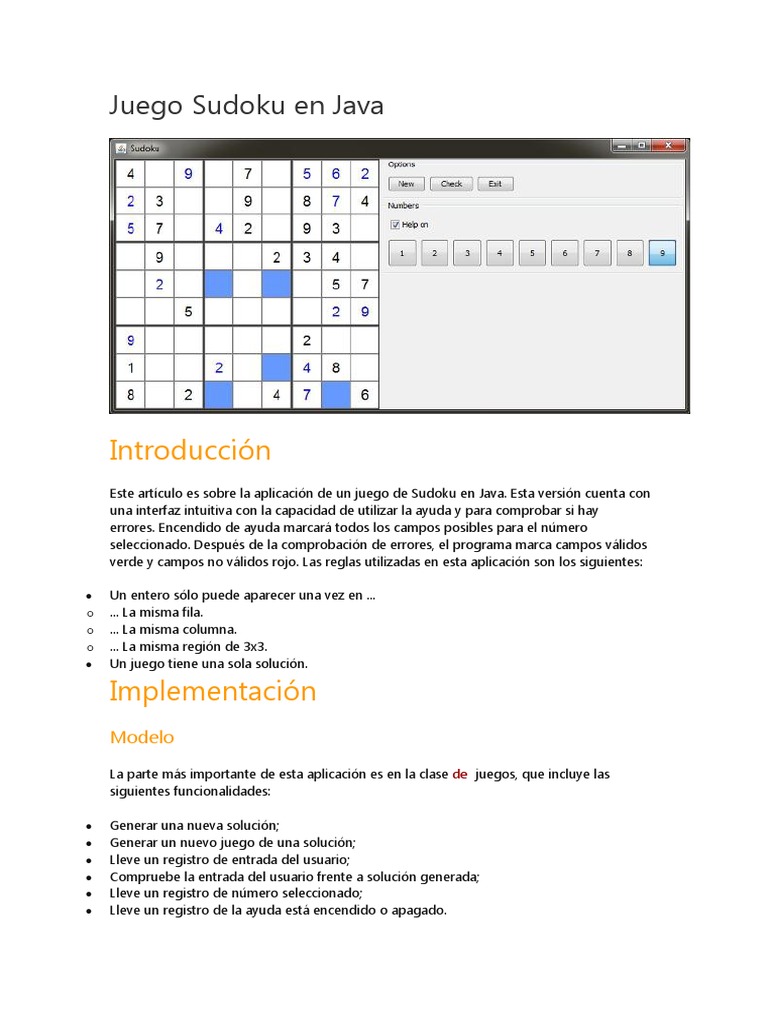 Juego Sudoku en Java | PDF | Java (lenguaje de programación) | Áreas de ...