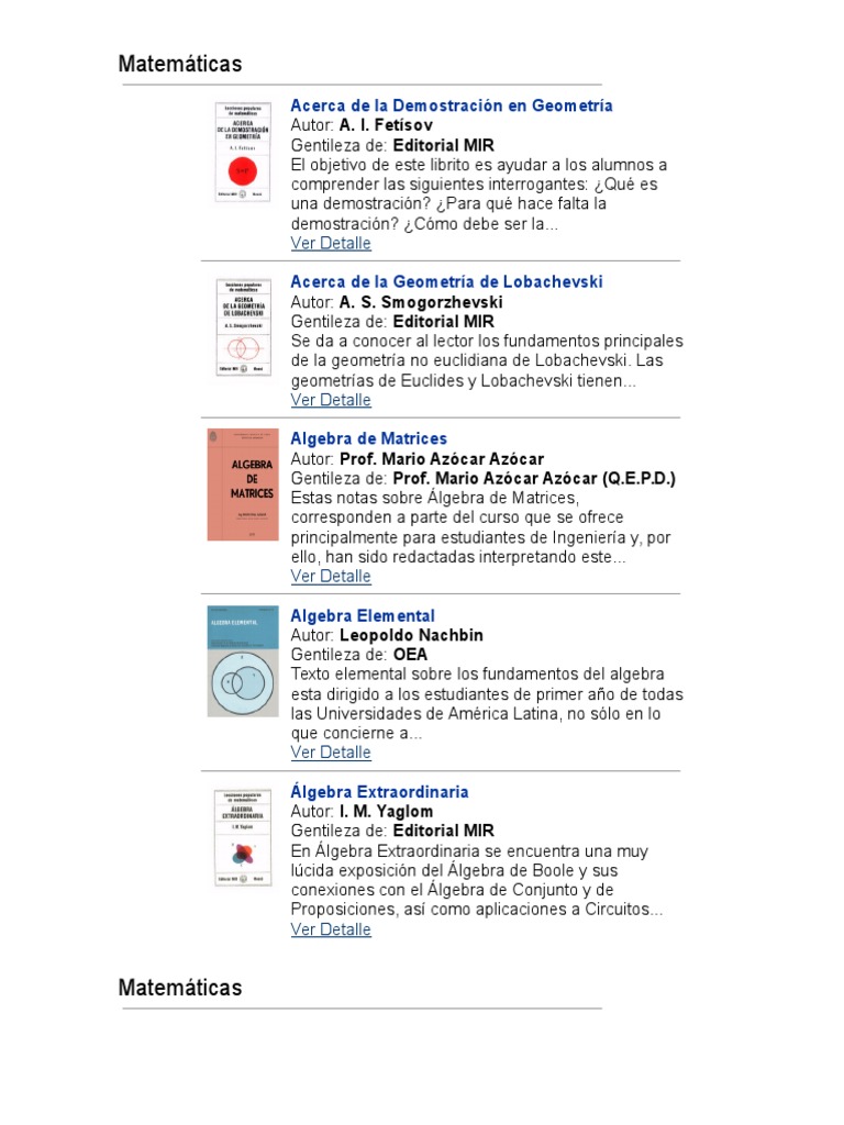 Portadas de Libros de Matemáticas | PDF | Álgebra | Enseñanza de matemática