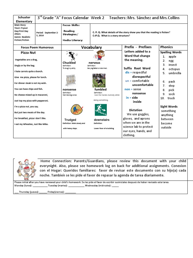 Elar2014 3rd Grade Focus Calendar WK 2 | PDF