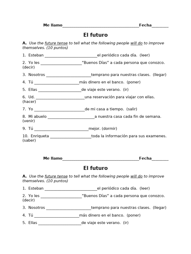 Ejercicios de Futuro en Español | PDF
