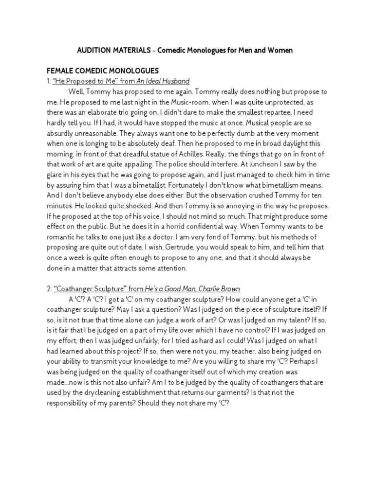 High School Student Comedic Monologues | PDF | Lunch