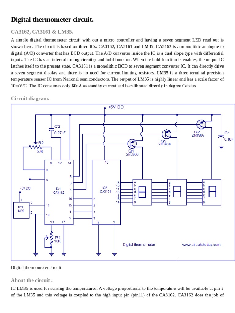 Digital Thermometer Circuit Guide | PDF | Electronic Circuits | Analog ...