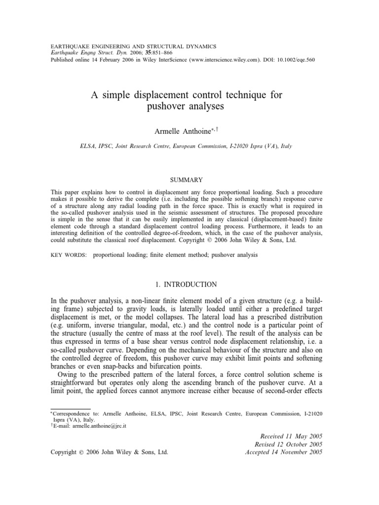 A Simple Displacement Control Technique For Pushover Analysis | PDF | Bending | Beam (Structure)