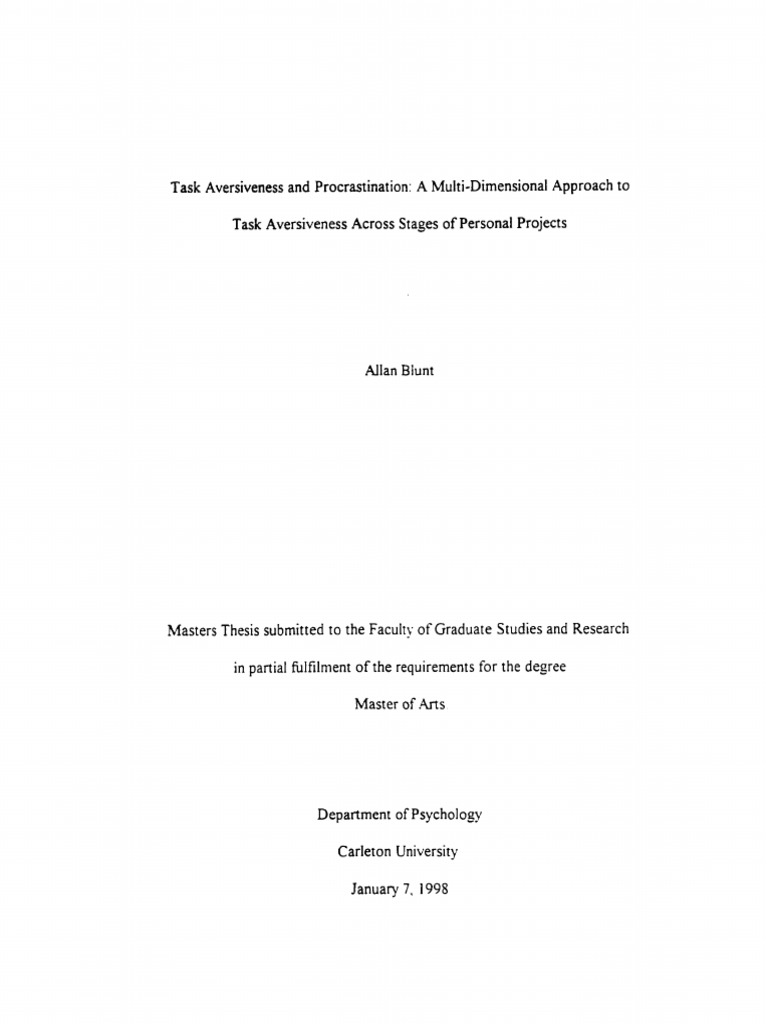 1998 Task Aversiveness and Procrastination | PDF | Procrastination ...