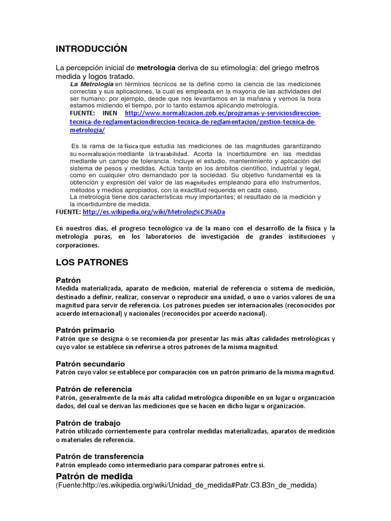 Metrologia Introduccion - Patrones | PDF | Metro | Metrología