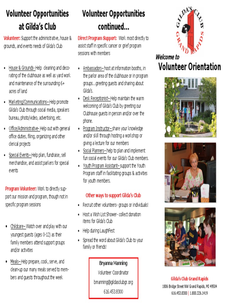 Volunteer Opportunities at Gilda's Club | PDF | Volunteering | Cancer