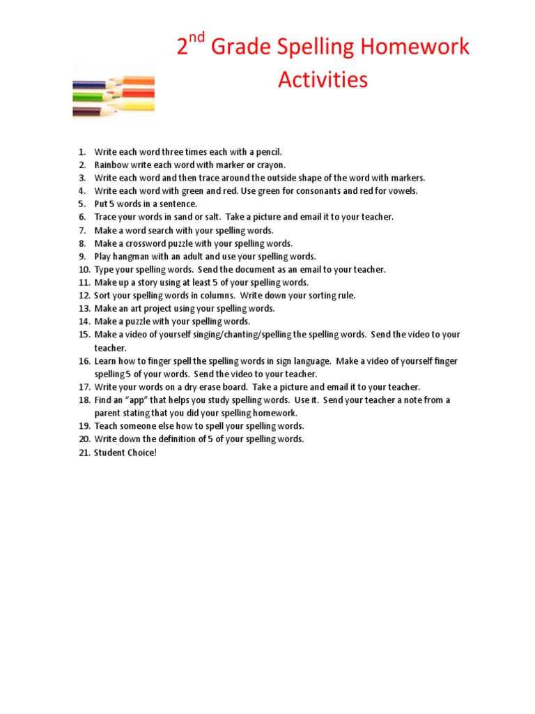 2nd Grade Spelling Homework Ideas | PDF