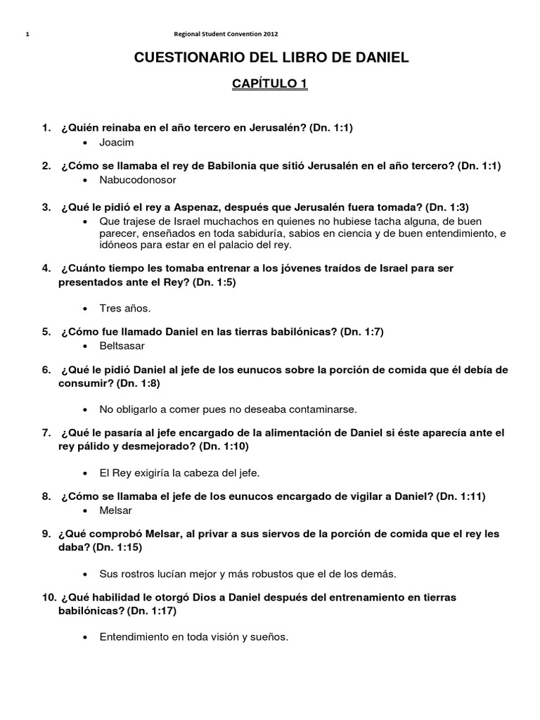 Preguntas de Daniel | PDF | Daniel (figura bíblica) | Nabucodonosor Ii