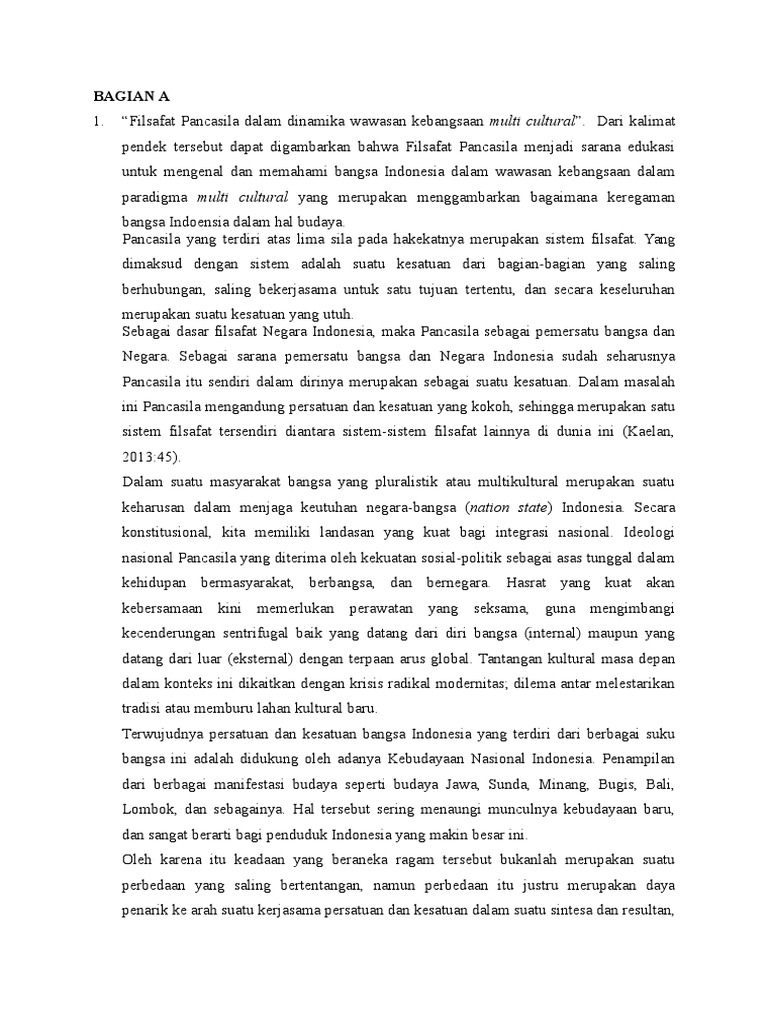 UTS Filsafat Pancasila Dan Wawasan Kebangsaan | PDF