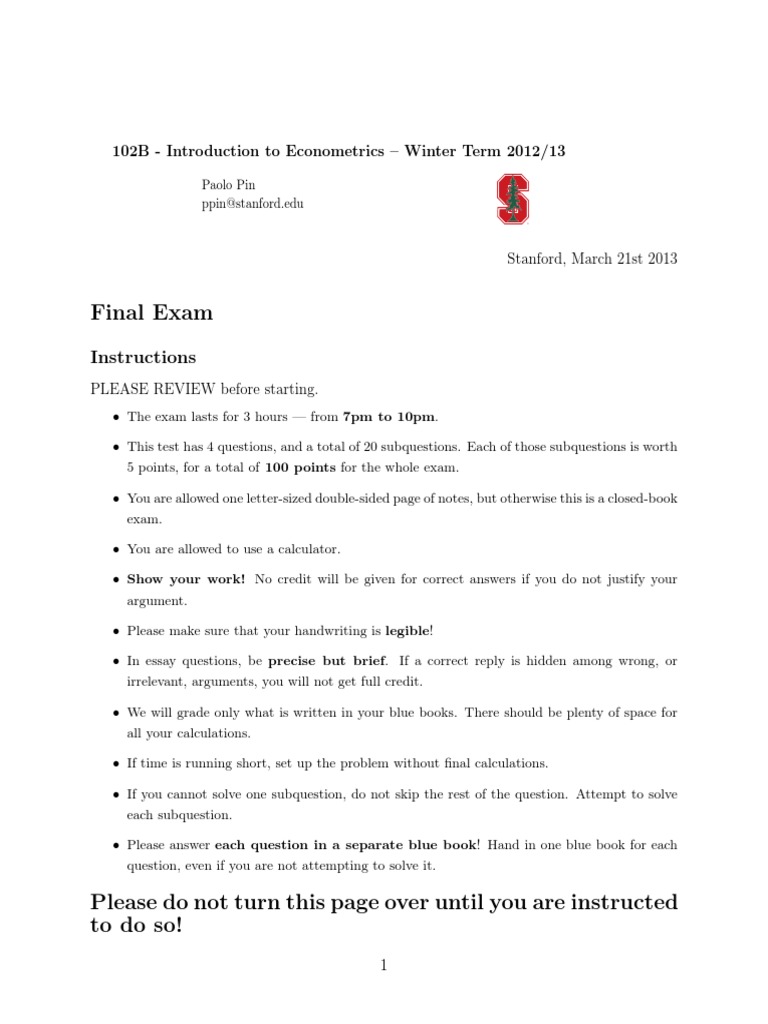 FinalExam Mar21 Solutions | PDF | Instrumental Variable | Regression Analysis