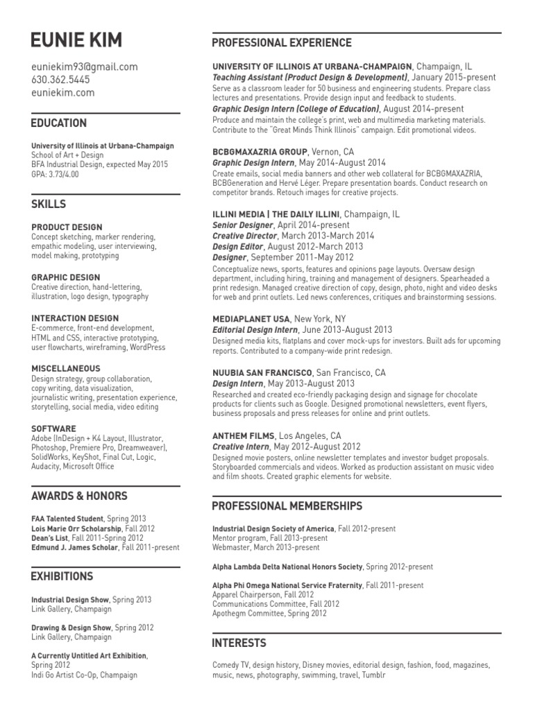 Eunie Kim 2015resume PDF | PDF | Graphic Design | Page Layout
