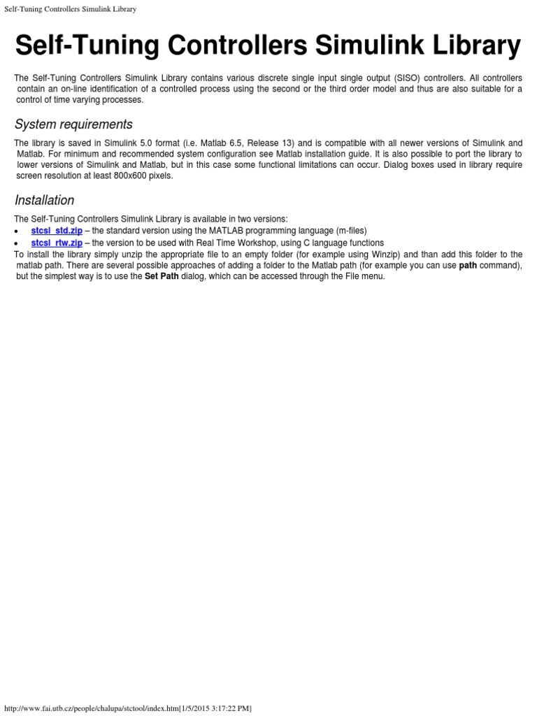Self-Tuning Controllers Simulink Library | PDF | Zip (File Format) | Matlab