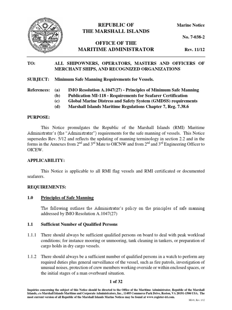 Minimum Safe Manning Requirements For Vessels MN-7-038-2 | Download ...