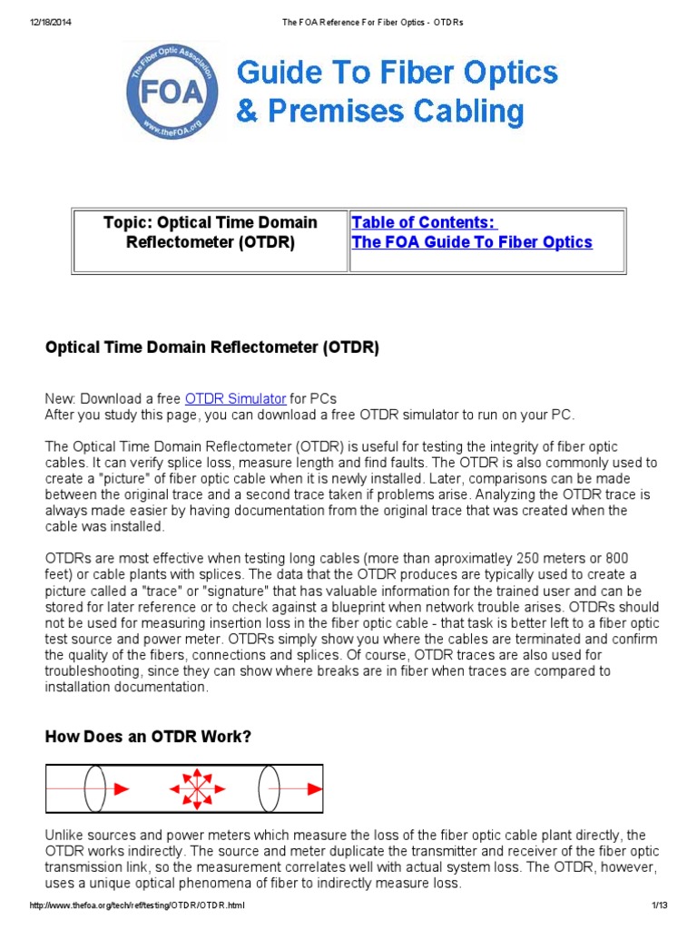 The FOA Reference For Fiber Optics - OTDRs | PDF | Optical Fiber | Attenuation