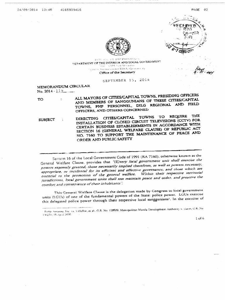 CCTV Memorandum Circular No. 2014-119 | PDF