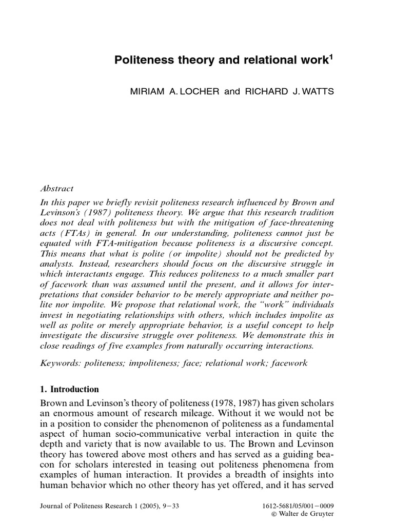 Politeness Theory and Relational Work | PDF | Interpersonal ...