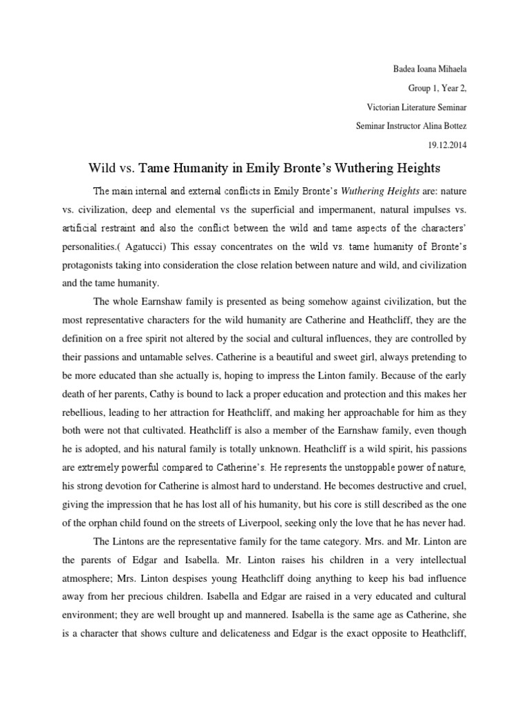 Tame vs. Wild Humanity in Wuthering Heights | PDF | Heathcliff ...