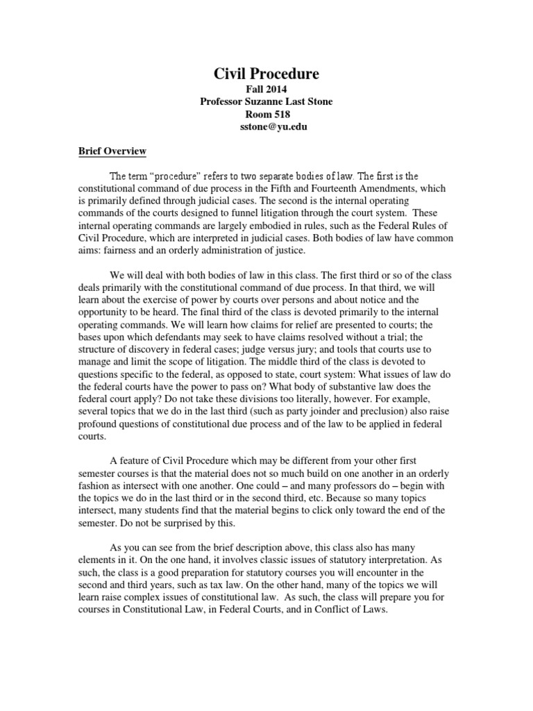 Civil Procedure Overview and Class Structure | PDF | Judiciaries ...