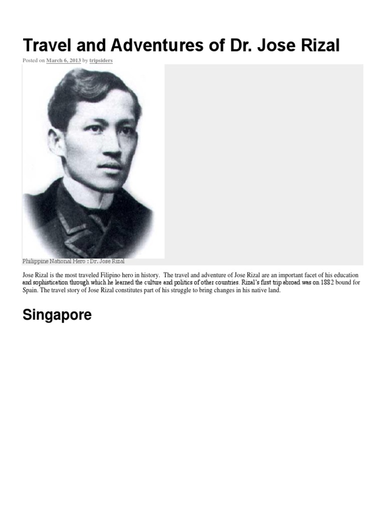 Travel and Adventures of Dr. Jose Rizal: Singapore | PDF