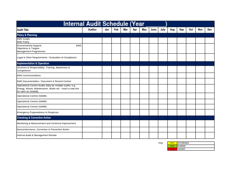 Template Internal Audit Schedule | PDF